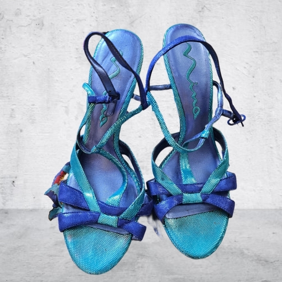 Nina | Shoes | Nina Womens Blue Slingback Dressy Heel Sandal Shoe ...